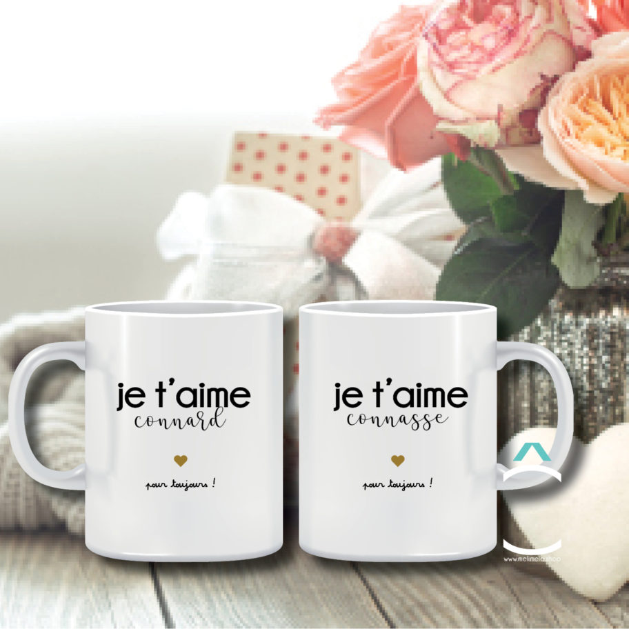 Duo de mugs – Je t’aime connard/connasse – Méli Mélô